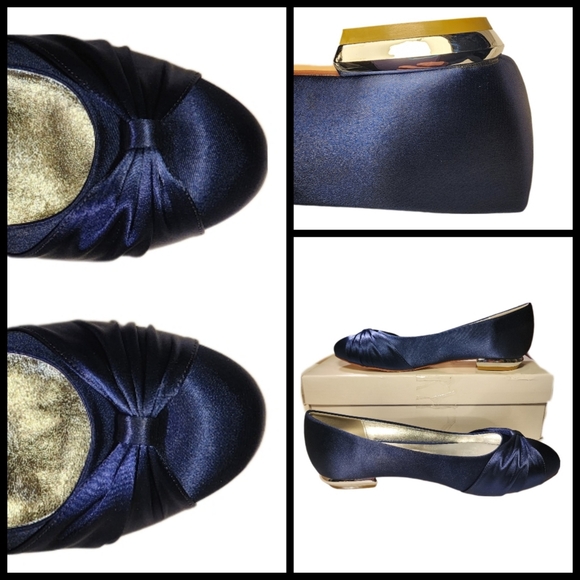Vintage | Shoes | Blue Satin Wrap Toe Ballet Flats With Silver Metallic ...